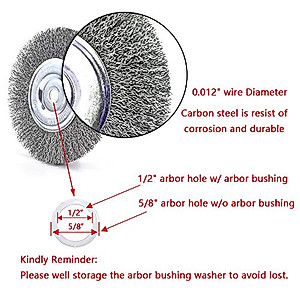 OSFTBVT 6" Bench Wire Wheel Brush | Coarse Crimped Steel Wire 0.012" with 5/8" Arbor for Bench Grinder - 2pack