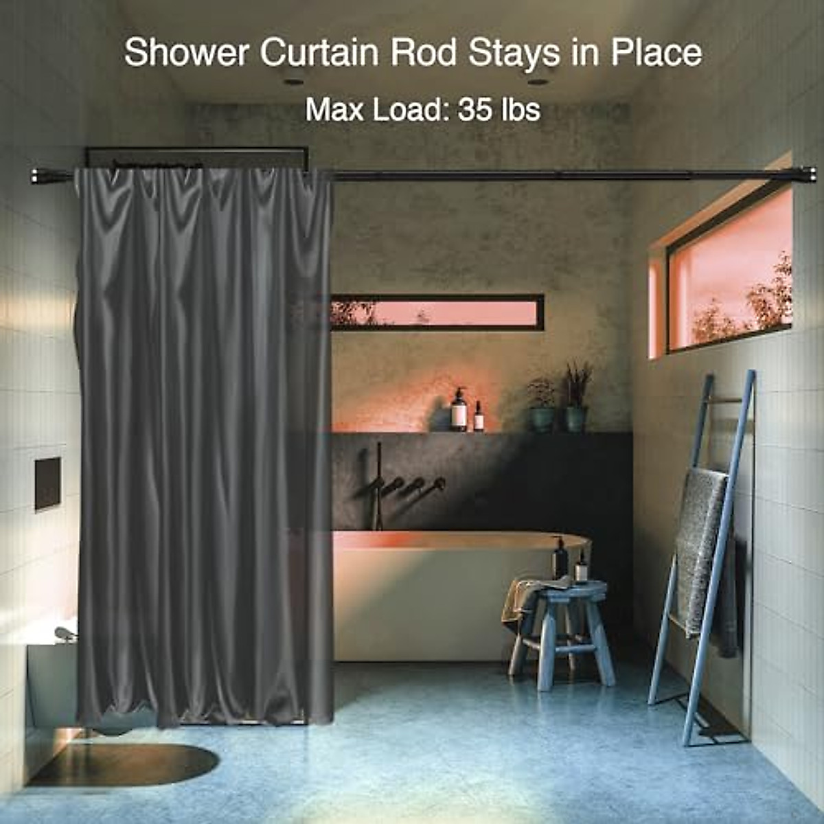 Black Shower Curtain Rod Tension No Drill 40-98 Inch Adjustable Stainless Steel Tension Shower Rod for Bathroom Windows Closet Rod