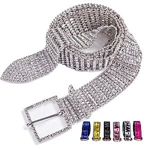 Barry.Wang Rhinestone Belt for Women Western Cowgirl Bling Studded Silver Diamond Belt for Jeans Pants Sash Body Chains