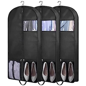 KIMBORA 43" Suit Bags for Closet Storage and Travel, Gusseted Mesh Hanging Garment Bags for Men Suit Cover With Handles for Clothes, Coats, Jackets, Shirts（3 Packs，Black）