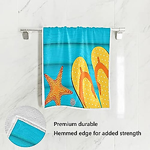 Tamniee Sandals Starfish Summer Hand Towels Slipper Blue Board Decor Kitchen Dish Towel Quality Premium Bathroom Washcloth 30 x 15 Inches for Beach Guest Hotel Spa Gym Sport Yoga Home