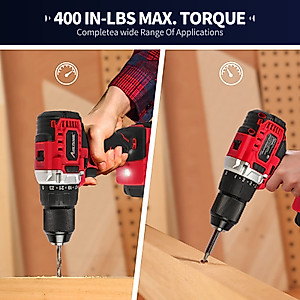 AVID POWER Brushless Drill Set, 20V Cordless Drill Driver Kit with 2.0Ah Battery and Fast Charger, 1/2-Inch Metal Chuck, 400 In-lbs Torque, 2-Variable Speed, 28pcs Accessories and Tool Bag