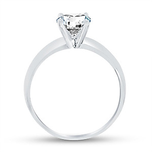 Size - 5.5 - Solid 14k White Gold Round Cut Plain Traditional Knife Edge Bridal Engagement Ring & Wedding Band CZ Cubic Zirconia 1.0ct.