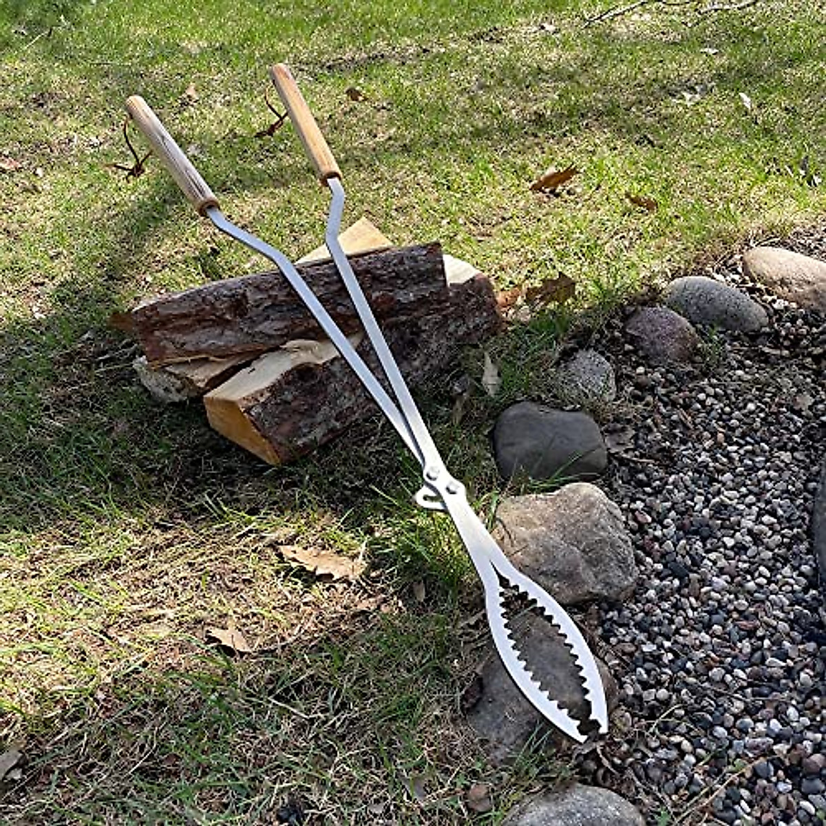 Campfire Bay Fire Pit Tongs 42" - Stainless Steel Heavy Duty Log Grabber - Made in USA - Bonfire and Campfire Tools