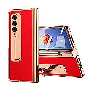 EAXER for Samsung Galaxy Z Fold 3 5G Case, Full Coverage Shockproof Hinge Case Built-in Screen Protector Stand PC Cover with Stylus Pen (Red)