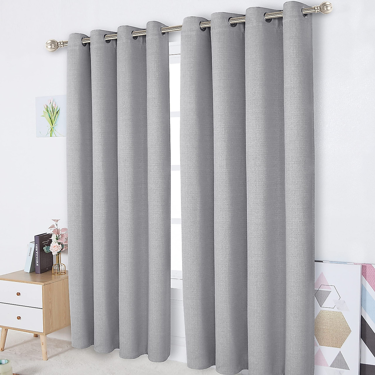 LUSHLEAF Blackout Curtains for Bedroom/Living Room/Kitchen Thermal Insulated Grommet Linen Look Room Darkening Curtain Primitive Window Draperies 2 Panels,52 x 84 inch Grey