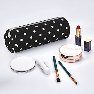 Ykklima Polka Dot Black and White Simple Pattern Leather Pencil Case Zipper Pen Makeup Cosmetic Holder Pouch Stationery Bag for School Work Office