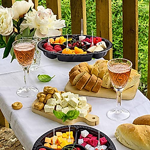 Mimorou 48 Pcs Round Plastic Veggie Tray with Lid, Disposable Serving Tray, Fruit 6 Sectional Appetizer Lid & Forks, Catering Trays for Snack Party Buffet