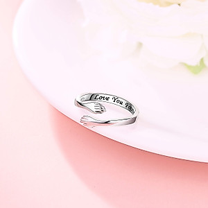 Hug Ring Sterling Silver Adjustable - White Gold/18K Gold/Rose Gold Plated Couple Hug Ring Hugging Rings for Women Mens Wedding Band Rings Wrap Around Hand Jewelry for Teen Girls Sizes 5-9