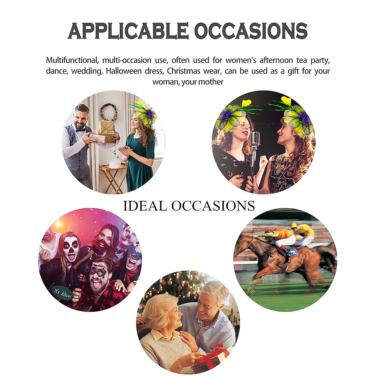 Bniksok Mardi Gras Fascinators Hat for Women Tea Party Halloween Headband Flower Bridal Shower Weddings Themed Events