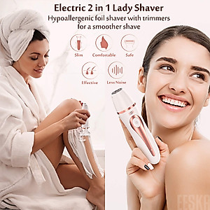 EESKA Bikini Trimmer for Women, 2-in-1 Rechargeable Womens Electric Shaver Pubic Hair Trimmer for Legs Arm and Bikini Hair, Painless Hair Removal Groomer Kit, IPX7 Waterproof (2-in-1 Shaver, White)