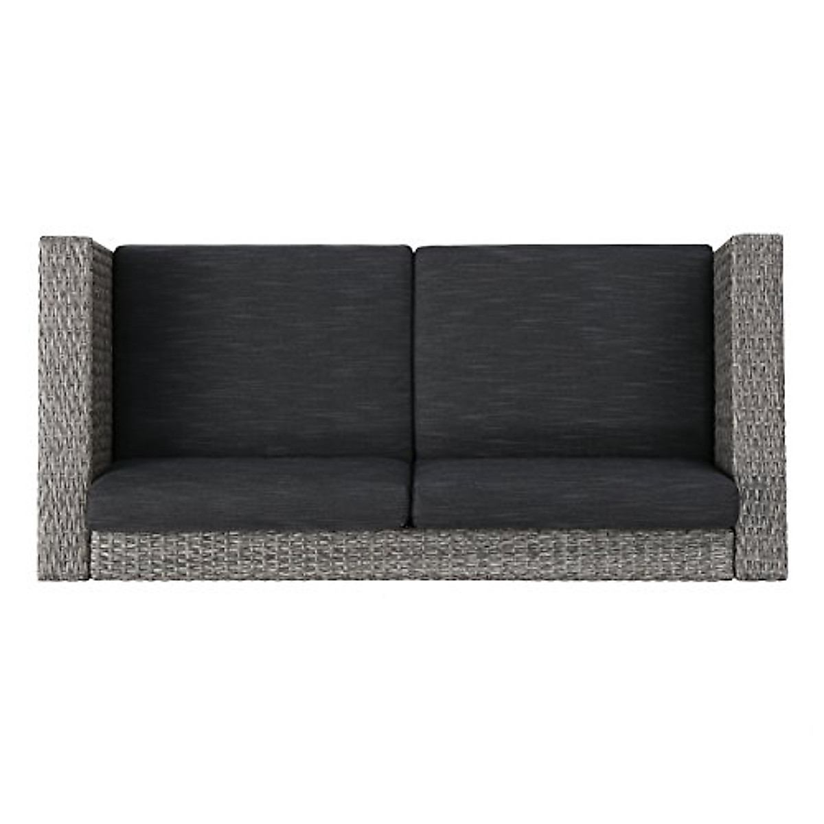 Christopher Knight Home Puerta Outdoor Wicker Loveseat with Cushions, Grey / Mixed Black Cushions