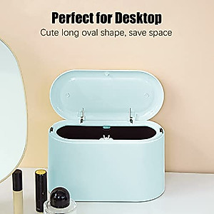 SHAIDOJIO Mini Trash Can, Desktop Wastebasket with Lid, Removable Small Garbage Can, Pop Up Tiny Countertop Trash Bin for Desk Office, Bedroom, Bathroom, Vanity, Coffee Bar Tabletop (Light Blue)