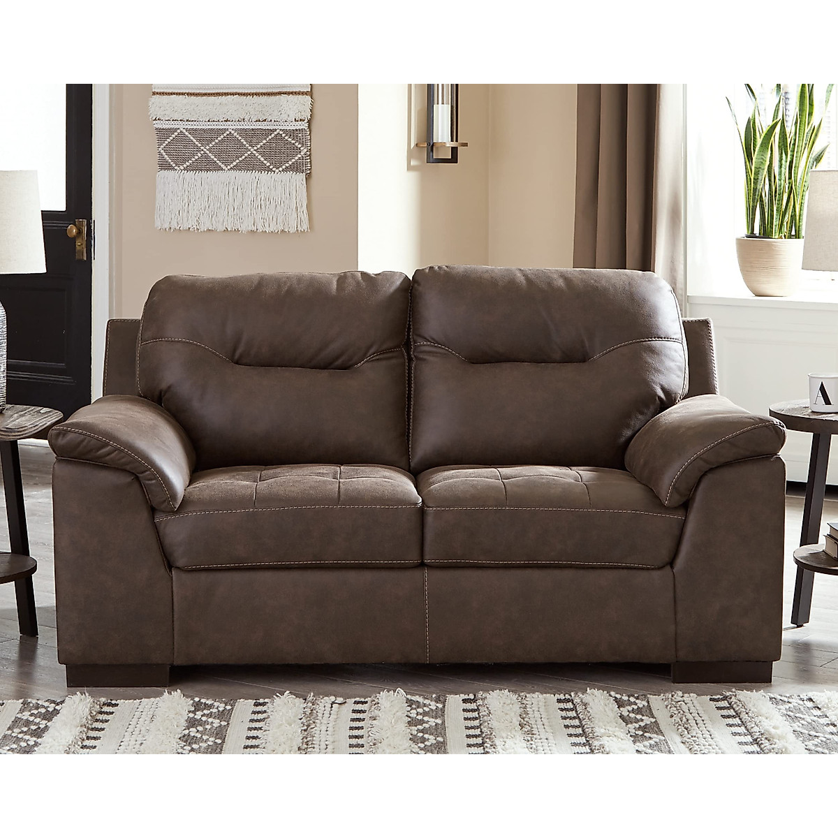 Signature Design by Ashley Maderla Oversized Faux Leather Loveseat, Dark Brown