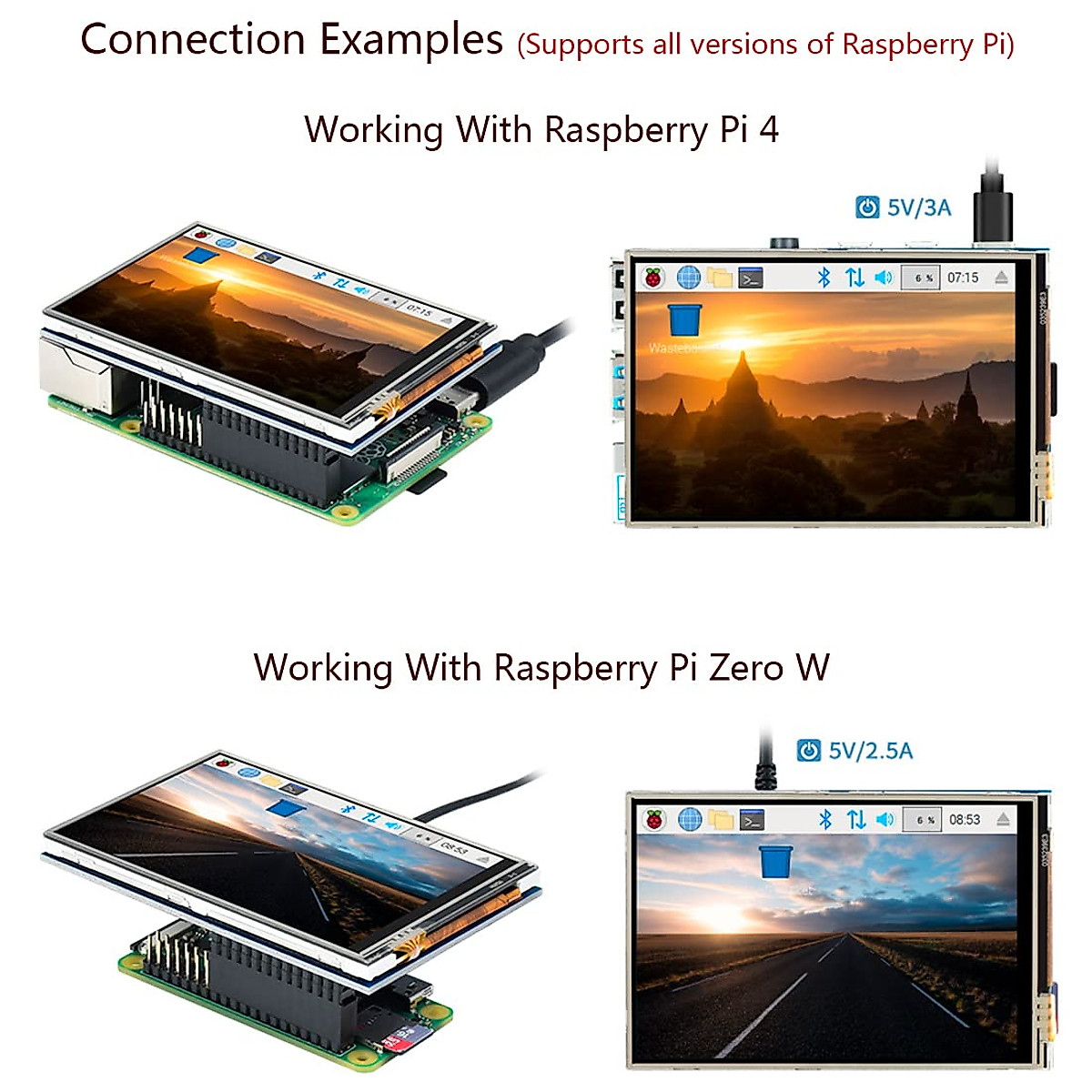 waveshare 3.5 inch Touch Screen TFT LCD 480x320 Pixel Display Monitor SPI Interface XPT2046 Controller, for Raspberry Pi 4B/3B+/3B/2B/Zero/Zero W/Zero WH