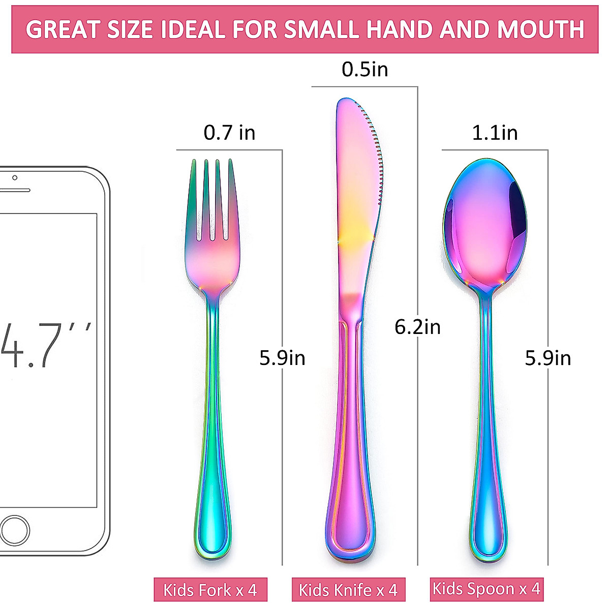 LIANYU 9-Piece Rainbow Kids Silverware Set, Stainless Steel Toddler Utensils Flatware Set, Child Cutlery Tableware Set for 3, Include knife Fork Spoon, Mirror Finished, Dishwasher Safe