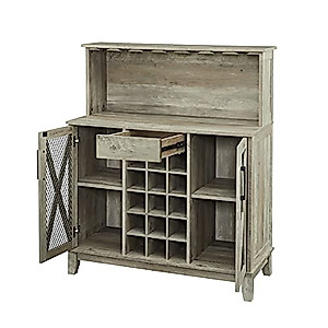 Home Source Bar Cabinet with Wine Rack and Glass Doors (Grey wash- Solid) (Wash Grey)