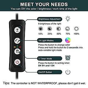 AQQA Aquarium Light with 14 Fish Tank Light Modes Adjustable Brightness Timer 15W LED Aquarium Light for Plants， Aluminum Alloy Shell Extendable Brackets Fit for 12-20 Inch Fish Tank