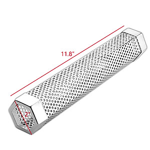 FixtureDisplays® Smoker Tube Stainless Steel BBQ Gas Grill Smoker Tube Mesh Tube Pellets Smoke Box Barbecue Accessory (2 inches Hex 11.8 inches Length) 15742-NF