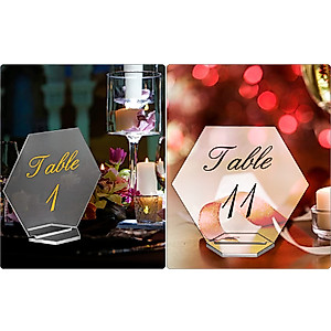 QWORK Clear Acrylic Hexagonal Place Cards, 25 Pack Acrylic Tabletop Sign & Holder, DIY Table Name Cards Plates for Wedding Reception Event Party Centerpiece Table Decorations