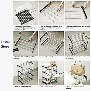 OLYREO Stackable Small Shoe Rack for Closet 3 Tier, Sturdy Shoe Rack Organizer for Front Door Entrance and Entryway, Free Standing Metal Shoe Shelf Storage for Closet Bedroom Garage Black