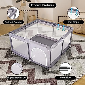 Baby playpen for Babies and Toddlers – Perfect for Indoor and Outdoor Activities – 50 x 50 Inch Internal Space - Foldable with Anti-Slip Safe Play Space - Baby Fence Play Area with Gate - Grey
