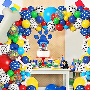 Amandir 155pcs Paw Balloons Garland Arch Kit, Dog Bone Paw Print Foil Balloons Red Yellow Blue Green Paw Balloon for Puppy Paw Themed Boy Birthday Party Decorations Supplies