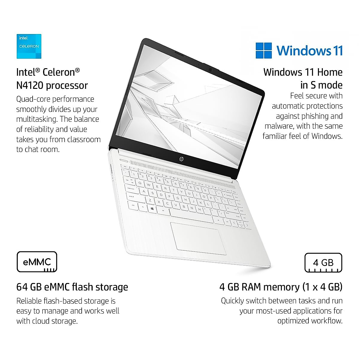 HP Newest 14" Ultral Light Laptop for Business. Intel Quad-Core N4120(> N4020), 16GB RAM, 320GB Storage, 1 Year Office 365, (64GB eMMC+256GB SD Card) Webcam, HDMI, WiFi, USB-A&C, Win 11 S/OLY