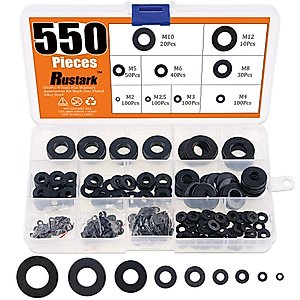 Rustark 550-Pcs [9 Sizes] Black Zinc Plated Alloy Steel Flat Washers Set Hardware Assortment Kit - M2 M2.5 M3 M4 M5 M6 M8 M10 M12