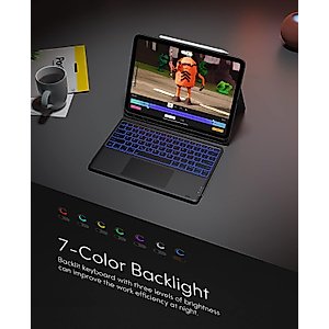 CHESONA Touchpad for iPad Pro 12.9 Case with Keyboard, Keyboard (for 12.9-inch Pro - 6th/5th/4th/3rd Generation), Detachable Bluetooth Keyboard with 7-Color Backlight, 2 Bluetooth Channels (Black)