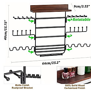 ARIYIBO Hanging Jewelry Organizer Wall Mounted, Earring Organizer Holder Necklace Organizer for Women Girls, Rotating Hanging Jewelry Holder Rustic Wood Shelf Jewelry Display Hanging for Bracelet