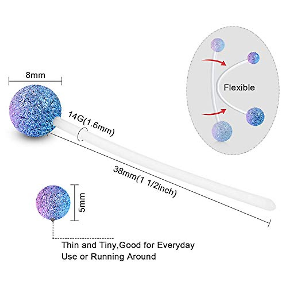 LAURITAMI Blue 14G Pregnancy Belly Button Rings Flexible Bioplast Sport Maternity Belly Navel Retainer Body Piercing 38mm 1 1/2"