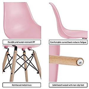 Yaheetech 4PCS Dining Chairs with Beech Wood Legs and Metal Wires Modern Side Shell Eiffel DSW Chairs for Dining Room Living Room Bedroom Kitchen Lounge Reception, Pink