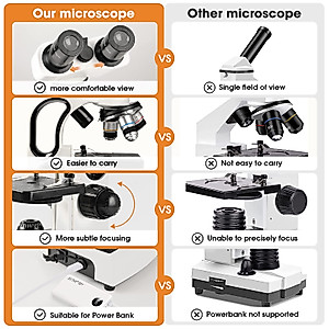 Sedumic Compound Binocular Microscope 40X-2000X LED Lighting for Kids Students Adults School Laboratory Home Education with Microscope Slides Set Phone Adapter Spiral Moving Scale