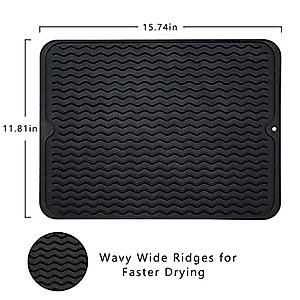 Gehuangbao Silicone Dish Drying Mat, 12x16 Inchs Mats for Kitchen Counter, Durable and Fast Drying Rubber Material (Black)