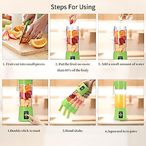 Portable Blender Cup,Electric USB Juicer Blender,Mini Blender Portable Blender For Shakes and Smoothies, Juice,380ml, Six Blades Great for Mixing,Green