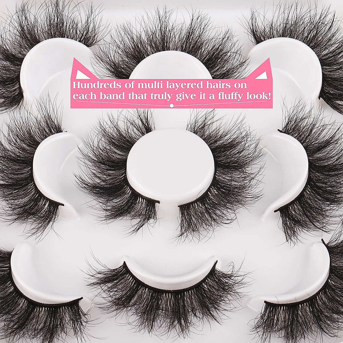 JIMIRE Flare Mink Lashes Fluffy Wispy False Lashes Pack Fluttery 10D Multi-dimensional Volume False Eyelashes 5 Pairs