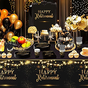 Suhelkit 3 Pack Retirement Decorations Party Supplies Tablecloth - Happy Retirement Decorations Table Cover for Men Women, Gold Black Retirement Party Decorations Table Cloth,54in x 108in
