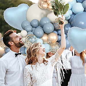 173pcs Dusty Blue Balloons Arch Garland kit, Dusty Baby Blue Sand White Metallic Gold Balloons for Boys Baby Shower Decorations Gender Reveal Wedding Bridal Shower Birthday Party Supplies