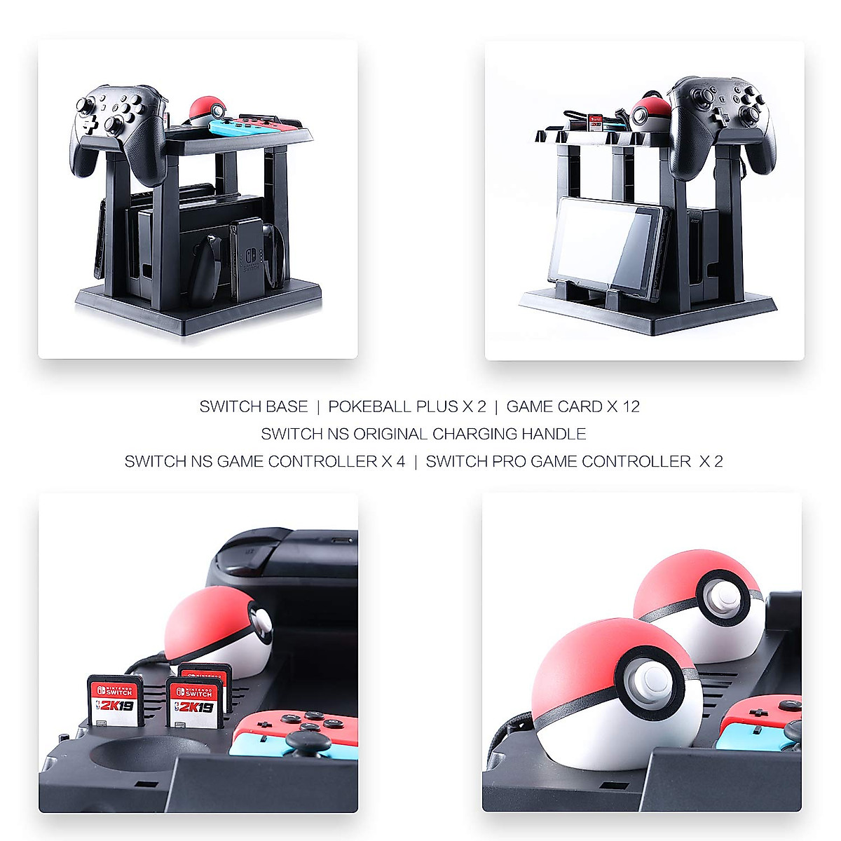 Storage Stand for Nintendo Switch, Storage Stand Controller Holder for Nintendo Switch Accessories and 2 Poke Ball Plus Controllers
