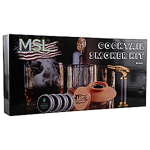Cocktail Smoker Kit with Torch, Four Kinds of Wood Smoker Chips for Whiskey & Bourbon Spoon & Cleaning Brush- Old Fashioned Smoker Kit with Elegant Golden Design- Cheese, Meat & Whiskey Smoker Kit