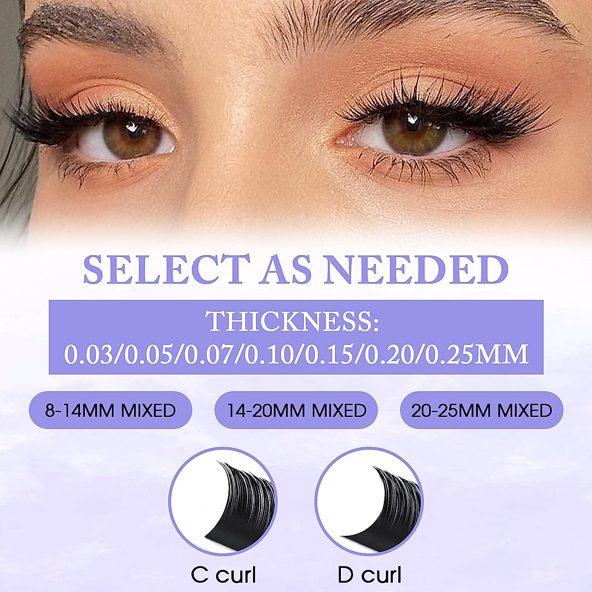 Wendy Lashes Classic Lash Extensions D Curl Eyelash Extensions Premium 0.10 thickness Volume Lash Extension 20-25mm Individual Lashes Soft Dark Professional Lashes Extensions(0.10-D, Mixed 20-25mm)