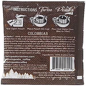 Twin Peaks Pour Over Coffee Colombian Arabica Single Serve Packet 10 Pouches in Box, Premium 100% All Natural, Non GMO