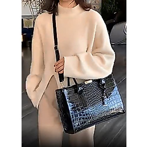 GJGJTER Top-handle Handbags Purse Women Crocodile Pattern Satchel Pu Leather Shoulder Bag Tote-Black