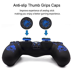 Controller Skin for PS4, BRHE Anti-Slip Grip Silicone Cover Protector Case Compatible with PS4 Slim/PS4 Pro Wireless/Wired Gamepad Controller with 2 Dragon Carving Thumb Grip Caps