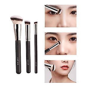XUFAN 3PCS Foundation Concealer Brushes, Under Eye Mini Angled Brush, Nose Contour Brush, Small Makeup Foundation brushes