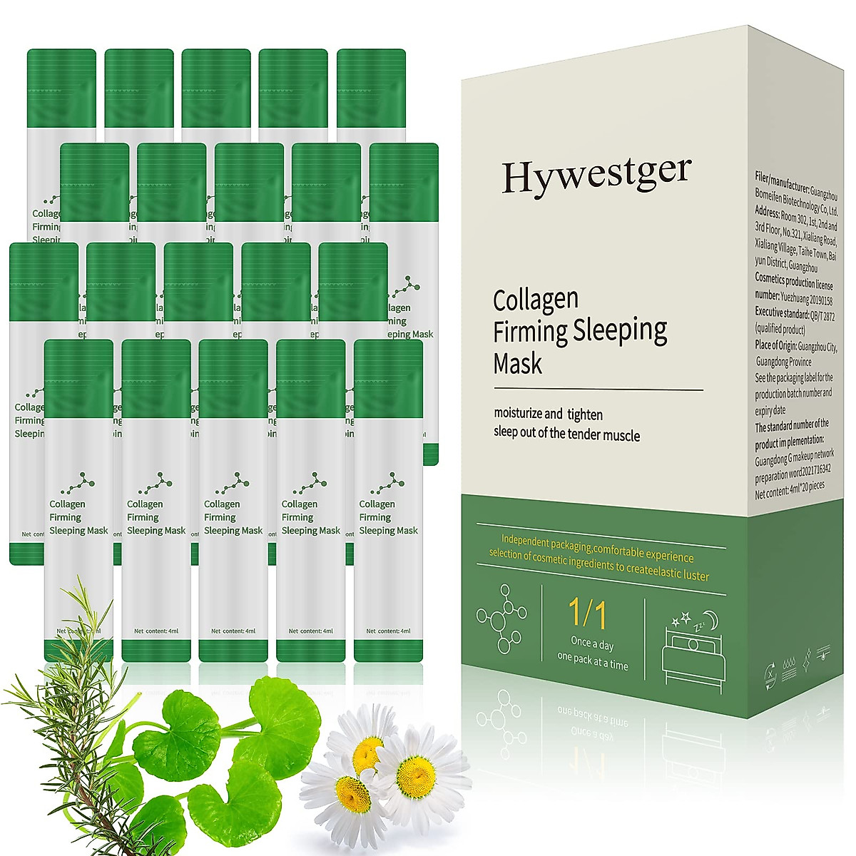 Hywestger 20 Packs Collagen Face Mask,Sleeping Facial Mask Wash-Free Mask,Hydrating Face Masks ,Face Mask Skin Care For Women And Men