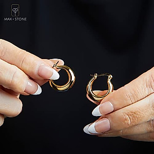 MAX + STONE 14k Yellow Gold Filled Lightweight Click Top .75" Chunky Round Polished Hoop Earrings