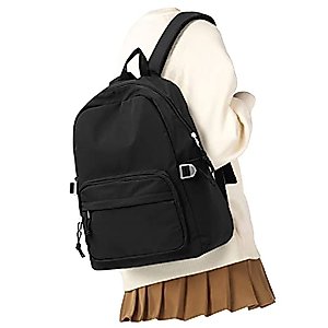 WEPOET Waterproof Simple Black Backpack For School,Lightweight Middle School Bookbag For Women Men,Aesthetic College Backpack,Casual Daypack Teens Girls Boys