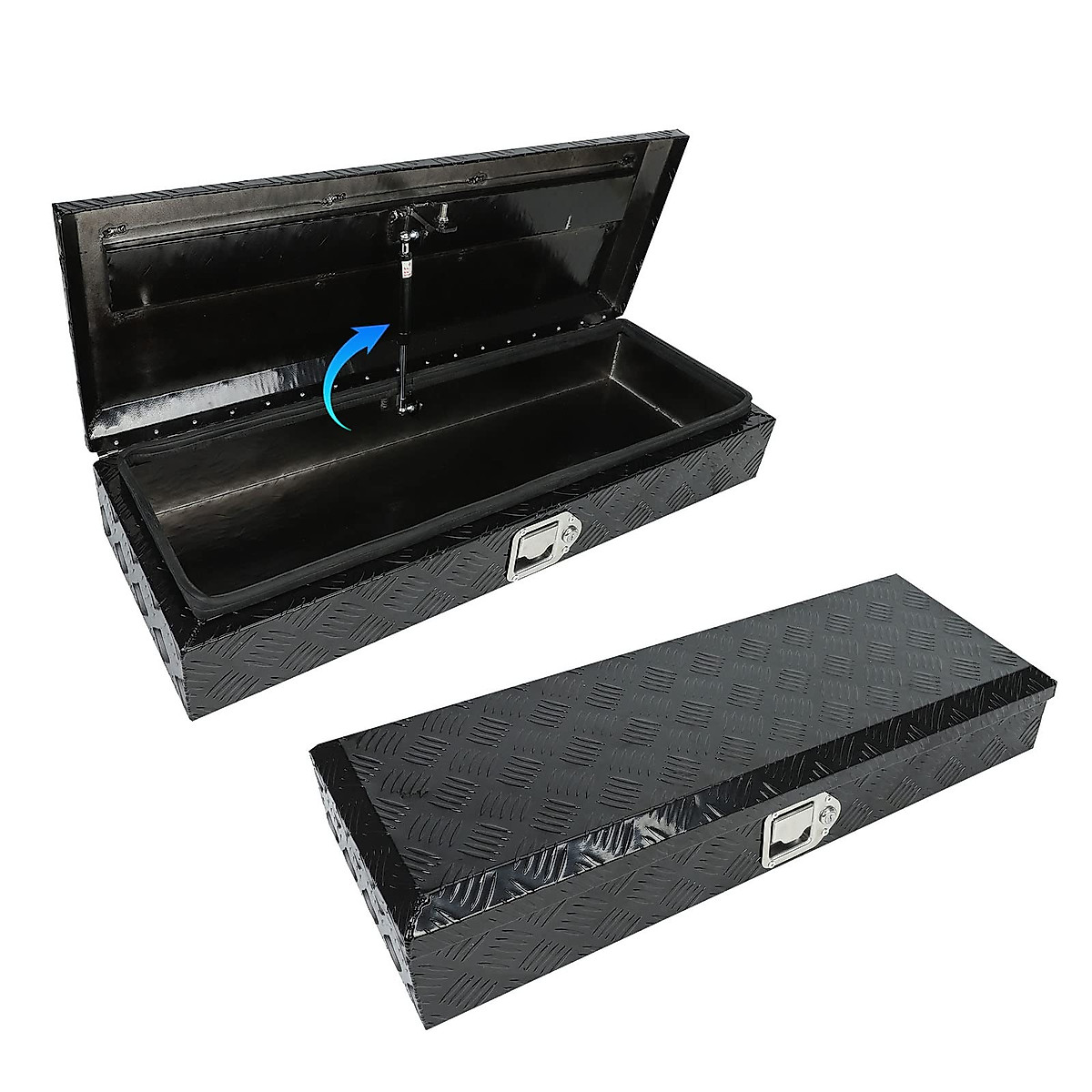 TYFYB 34.5X12.75X6.4 Inch Black Aluminum Heavy Duty Pick-Up Truck Bed 5 Bar Tread Tool Box Trailer Storage Tool Box RV Storage Organizer,Underbed Tools Organizer With Lock & Keys (34.5"X12.75"X6.4")